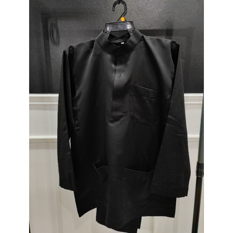Baju Melayu Pasang Pesak Dewasa Hitam Black XS S M L XL XXL XXXL ...