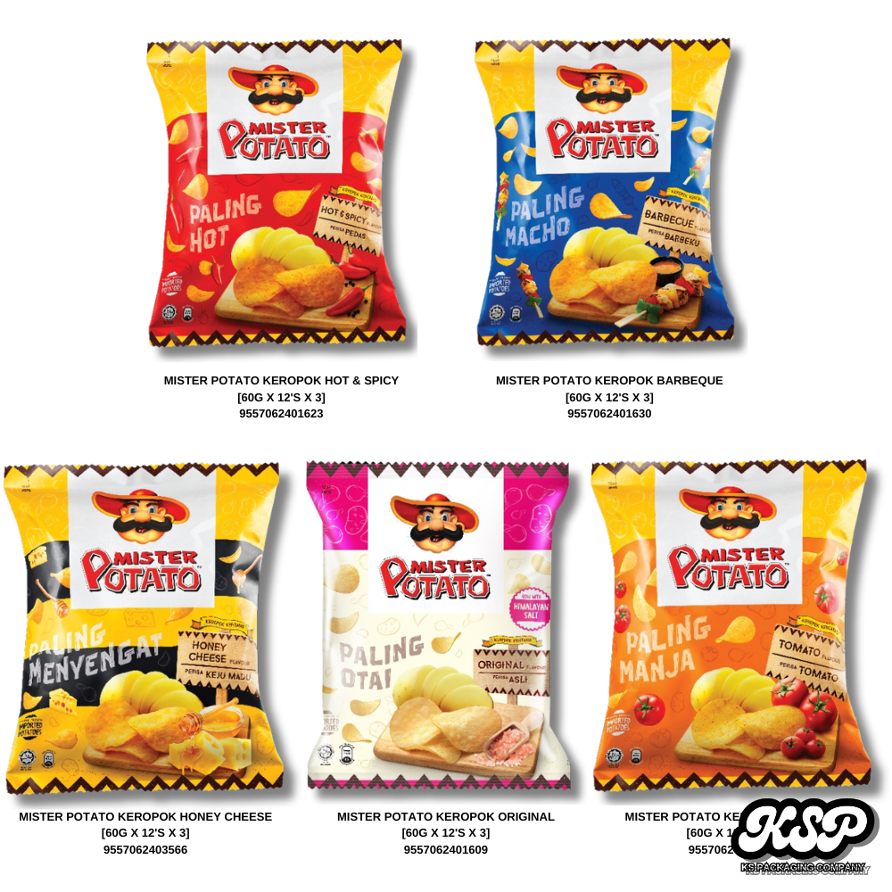 60g Mister Potato Chips & Crisps Hot & Spicy / Barbecue / Honey Cheese ...