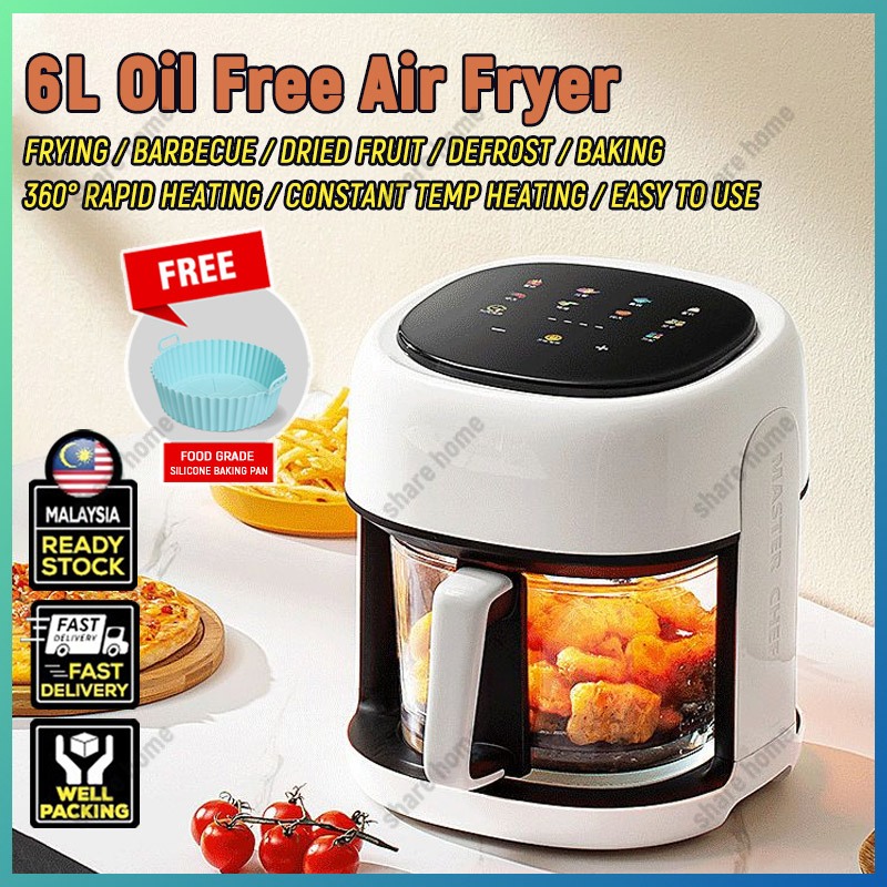 Air Fryer 6L Digital Touch Glass Basket Electric Fryer Oven Oil Free ...