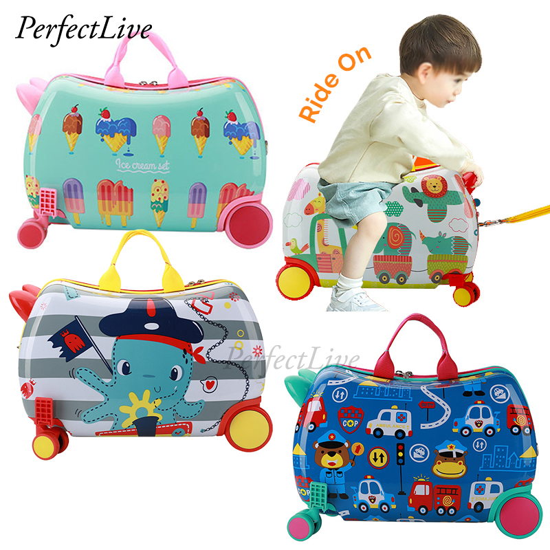 Perfect Kids Luggage Ride On Travel Flight Cabin Size Pull Drag Trolley ...