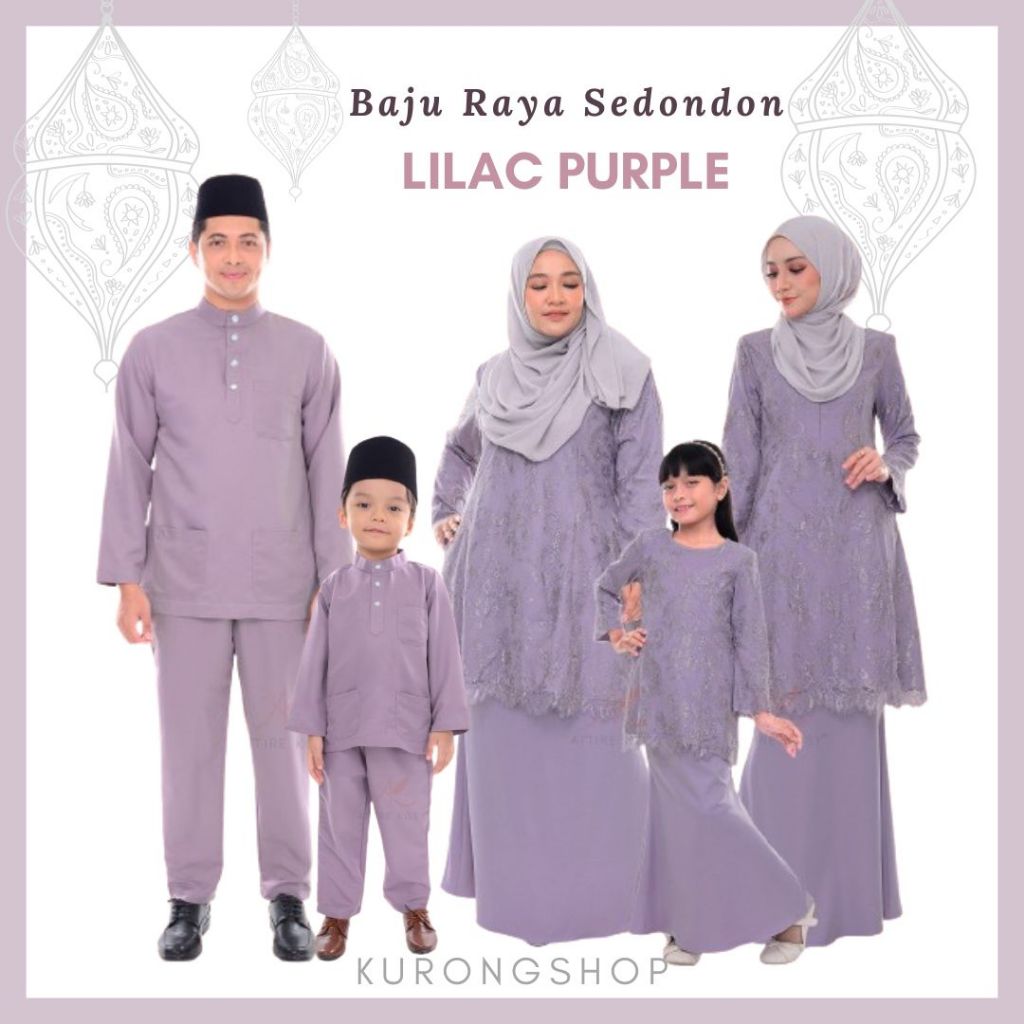 BAJU RAYA SEDONDON LILAC PURPLE 🔥 Plus Size Ayah Ibu Anak Baju Melayu ...