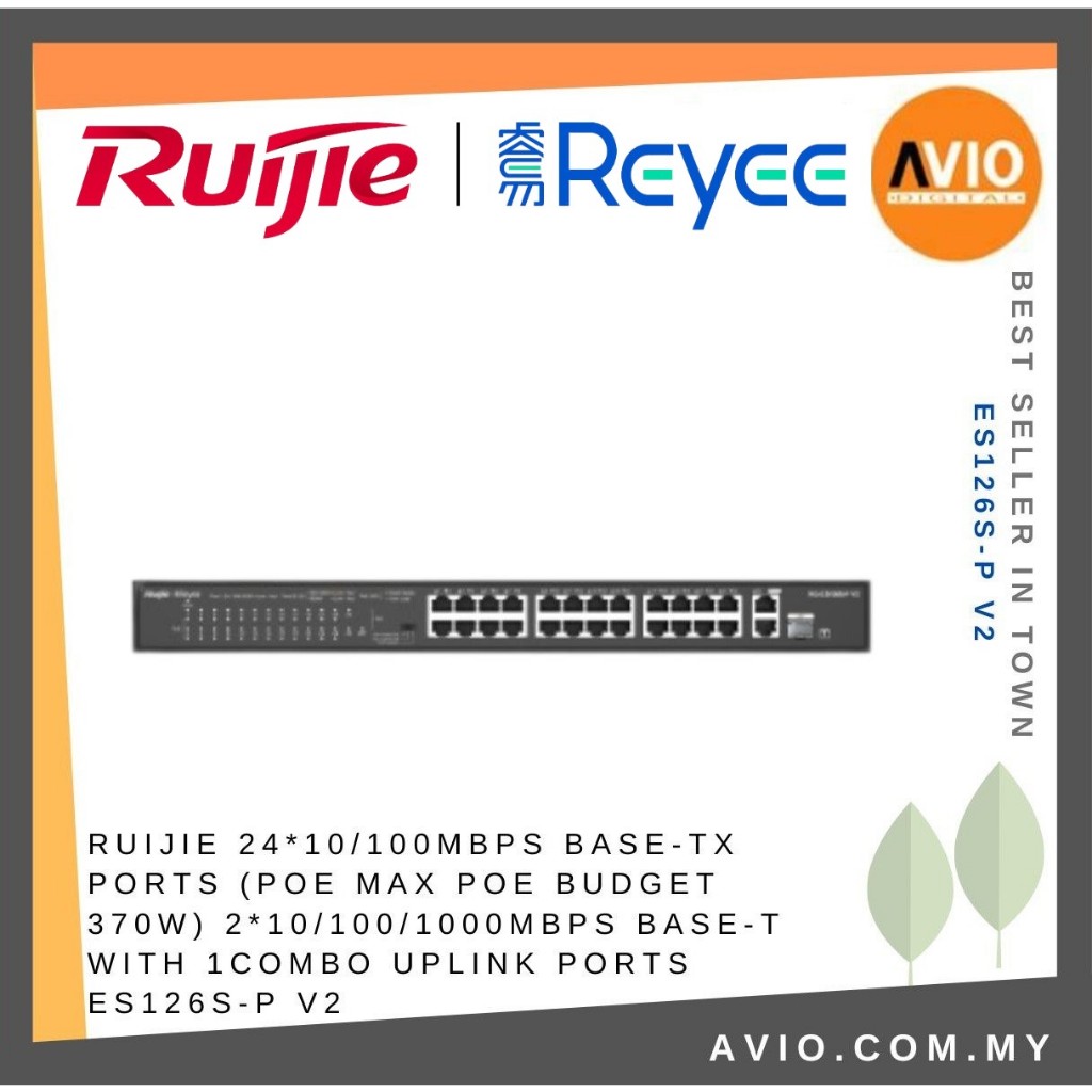 Ruijie 24 Port 100m Unmanaged Poe Network Switch 24 Poe + 2 Gigabit ...