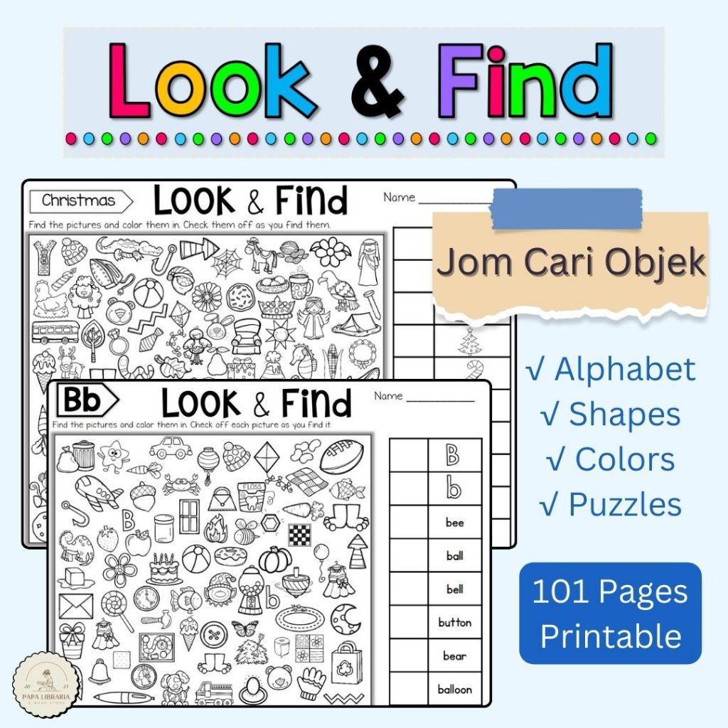 Look & Find (Jom Cari Objek) Hidden Pictures Game for Kids {101 Pages ...