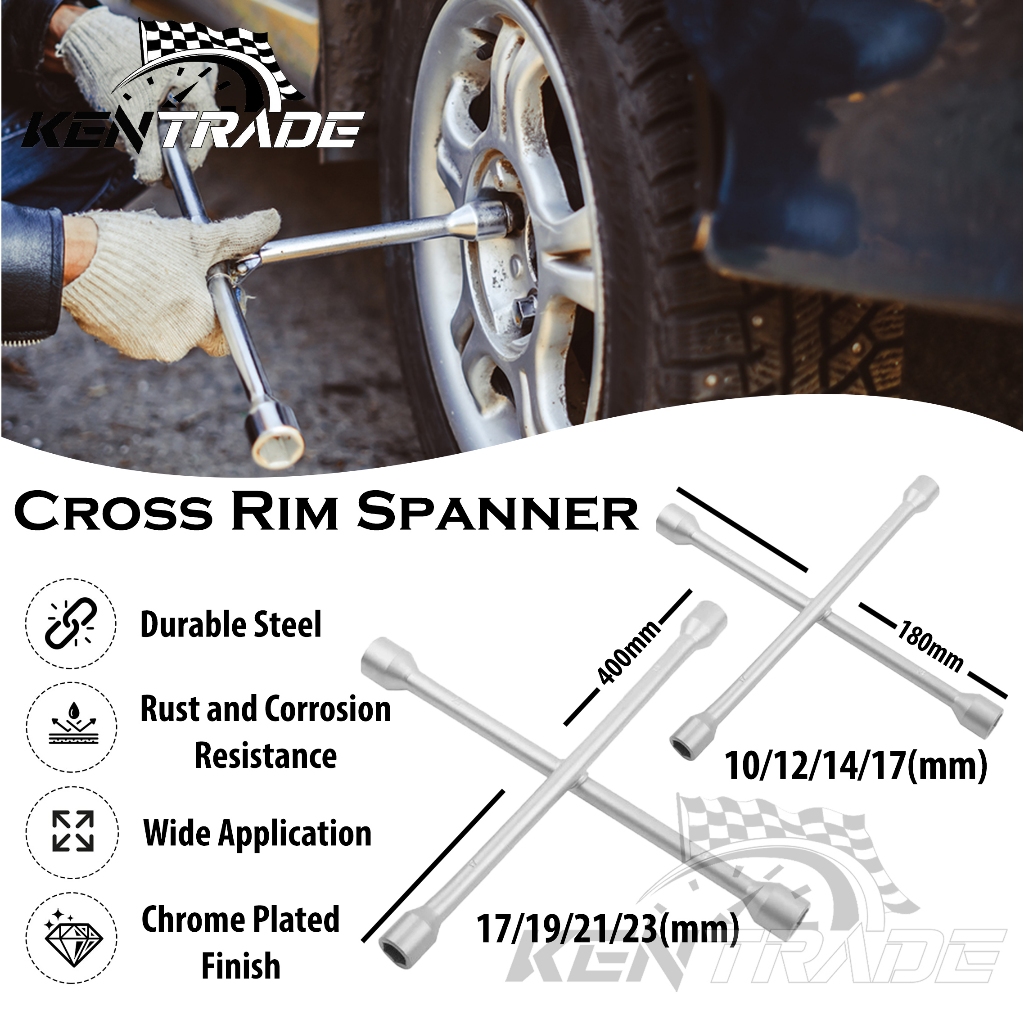 Heavy duty cross wrench (4-way)- Opens Car/ Truck Tires 10-23mm size ...