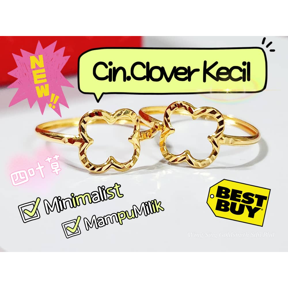 Wing Sing Cincin Clover Bajet Emas 916 / 916 Gold Ring Daun Semanggi ...
