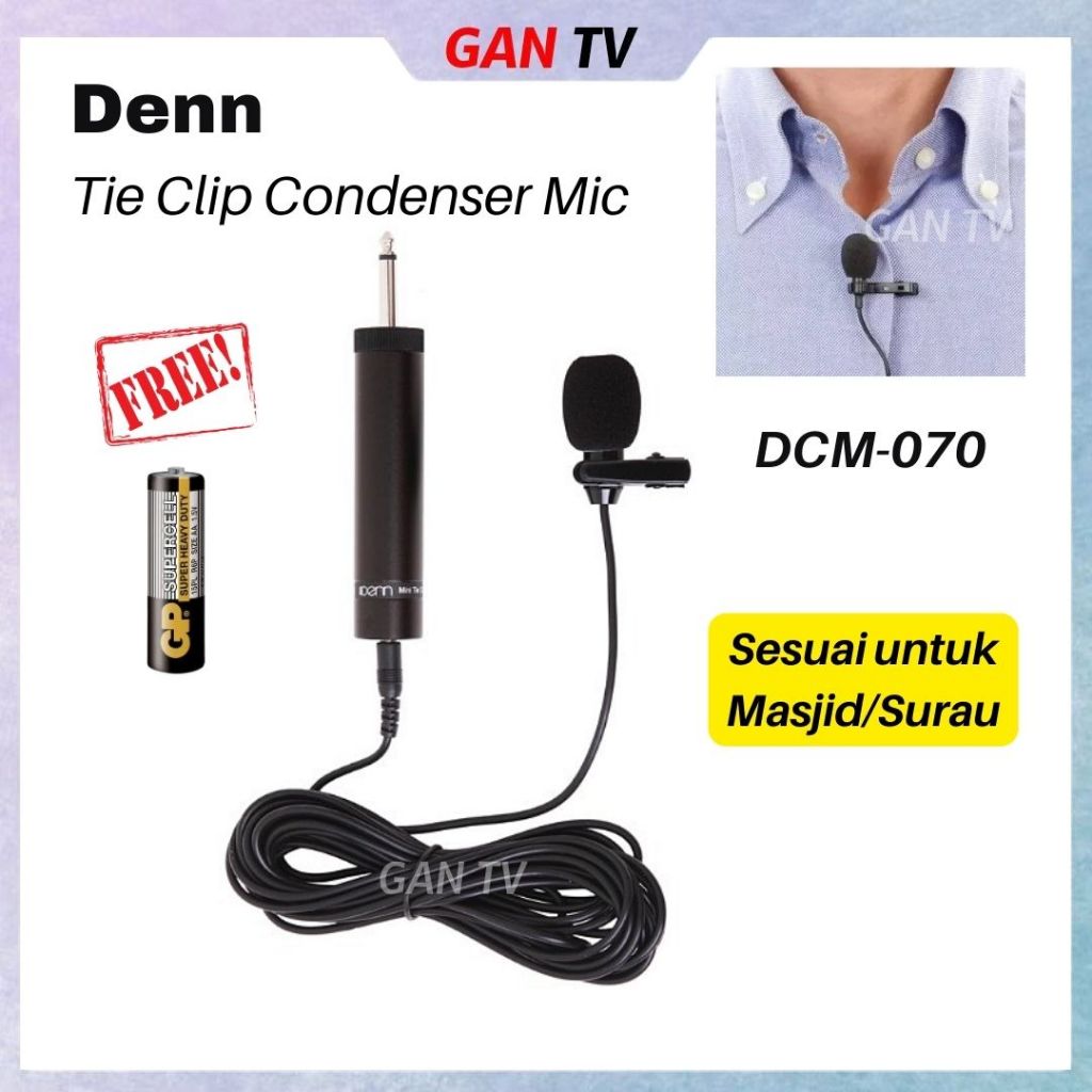 Denn DCM-070 DCM070 Free Battery Mini Tie Pin Clip Condenser Microphone ...