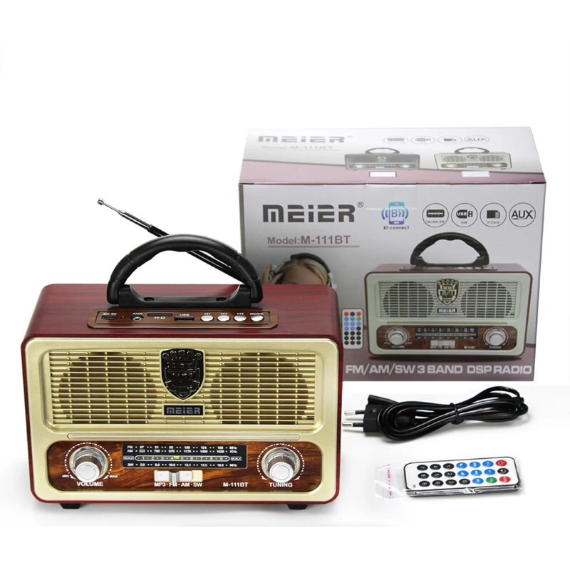 MEIER M-111BT RETRO RADIO FM/AM/SW/2 3 BANDS RADIO VINTAGE RECHARGEABLE WITH REMOTE CONTROL ...