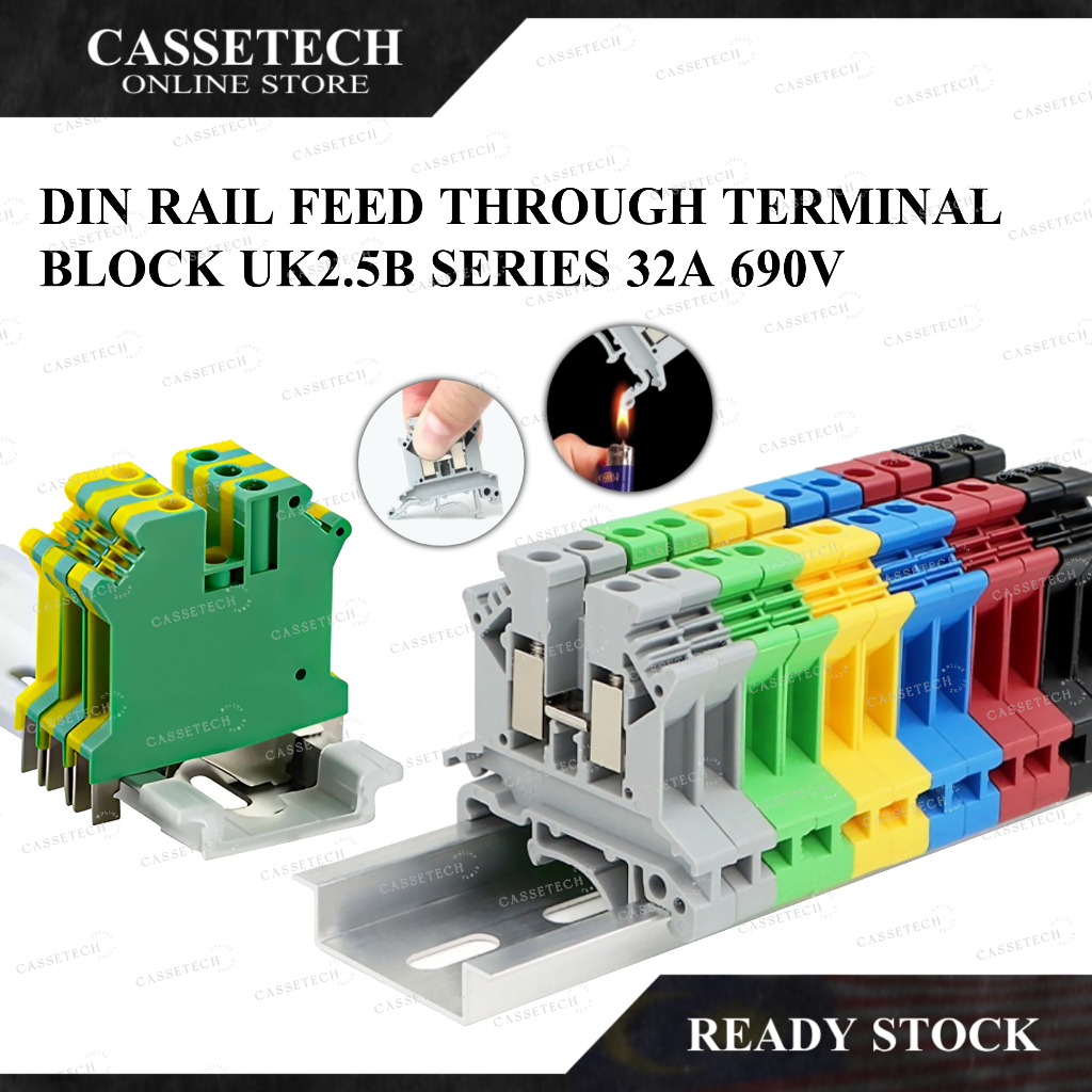 DIN RAIL FEED THROUGH TERMINAL BLOCK 2.5MM² WIRE CABLE CONNECTOR DISTRIBUTION BOX ELECTRICAL UK2 ...