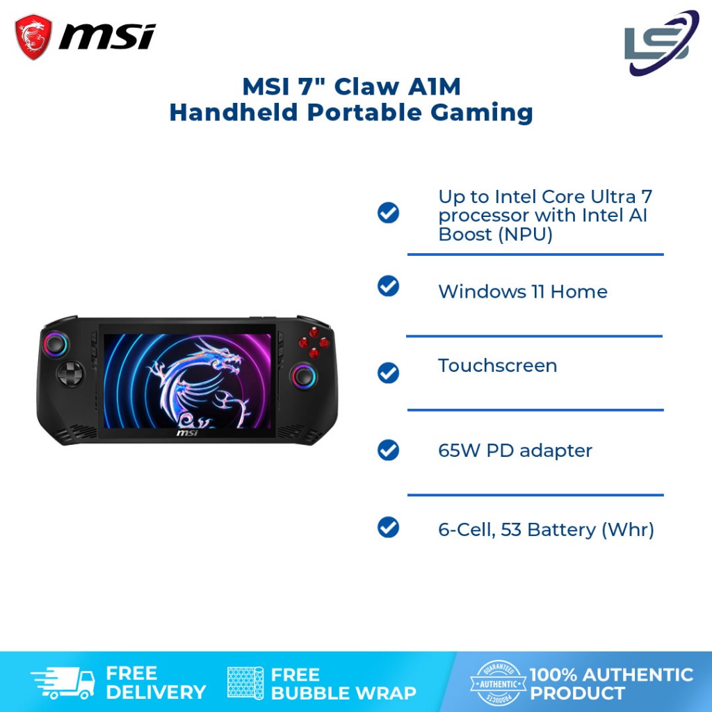 MSI 7" Claw A1M Handheld Portable Gaming | Windows 11 Home | 65W PD Adapter | Wi-Fi 7 ...
