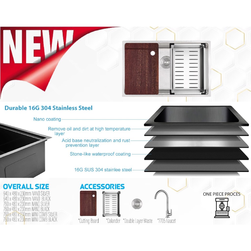 SUS 304 MULTIFUNCTION KITCHEN SINK ONE PIECE PROCESS KITCHEN SINK ...