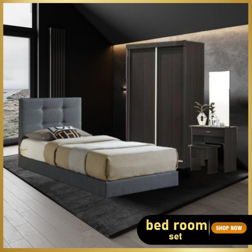 MESRA - Bedroom Set Sliding door/Set Bilik Tidur/Almari Baju/Katil ...