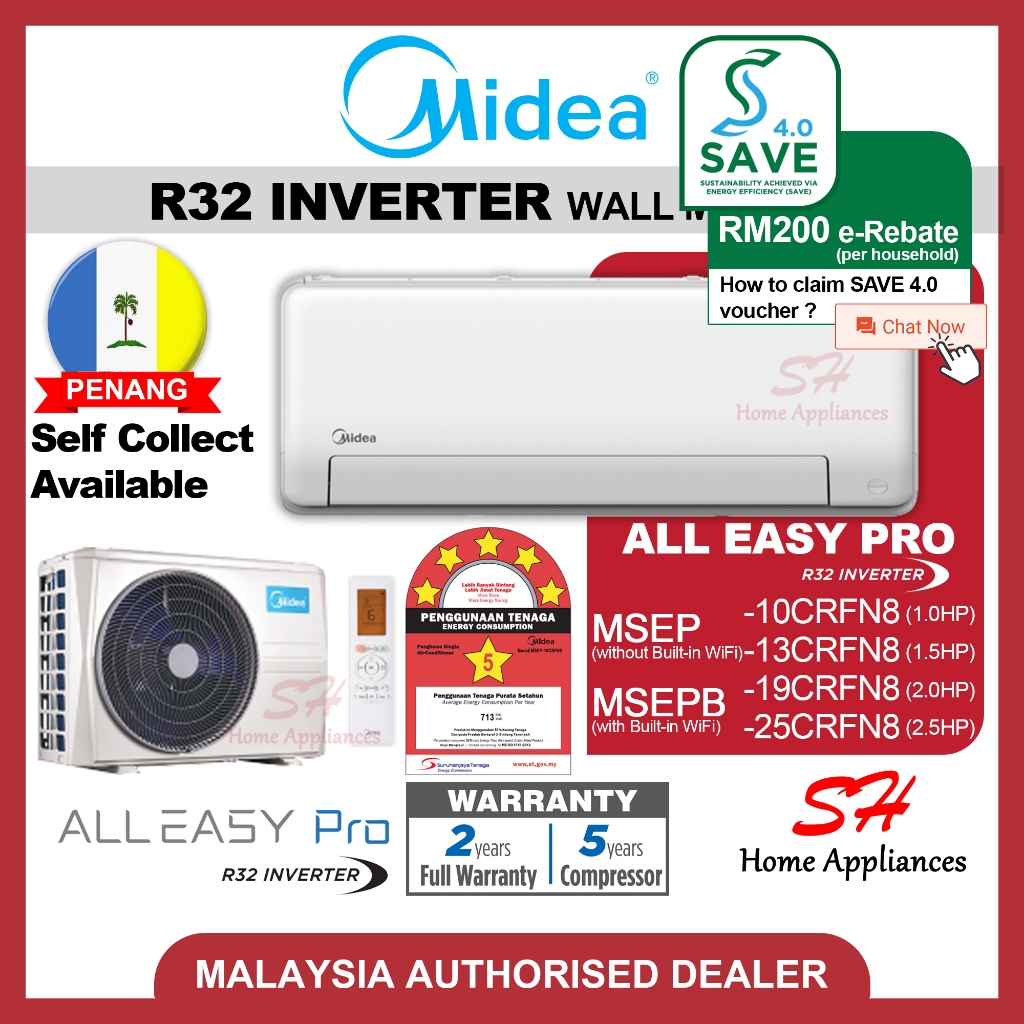 Midea R32 5-STAR Inverter Air-conditioner ALL EASY PRO Inverter Aircond MSEPB-CRFN8 MSEP-CRFN8 1 ...