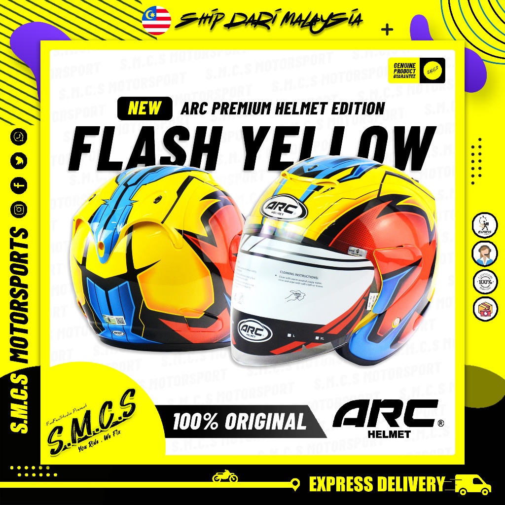 ARC Helmet Ritz FLASH YELLOW (NEW) L/XXL (100% Original) Sirim ...