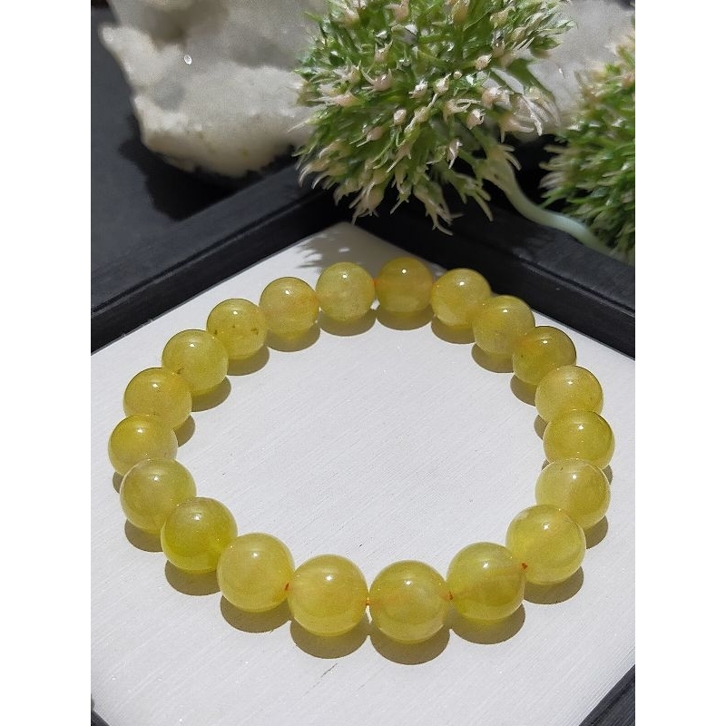 Golden Prehnite Bracelet [Good Grade with Certificate] 金葡萄手串 Natural ...