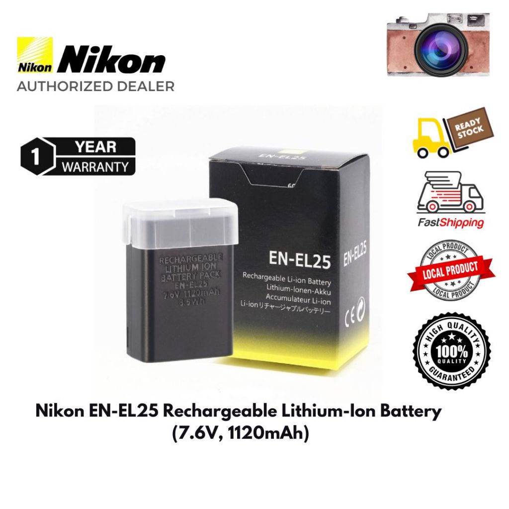 Nikon EN-EL25 Rechargeable Lithium-Ion Battery (7.6V, 1120mAh) For Nikon Z50,Z30 (1 Year ...