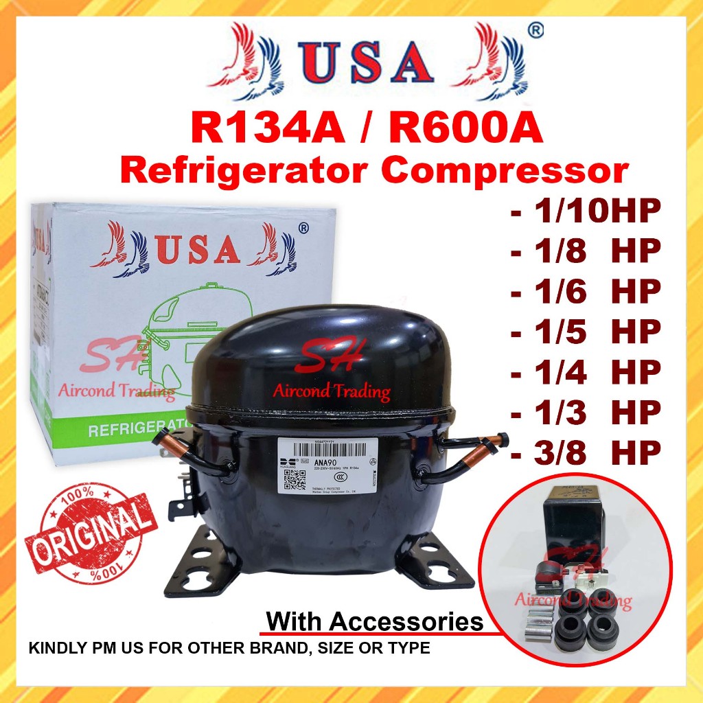 USA REFRIGERATOR COMPRESSOR R134A R600A 1/2HP 3/8HP 1/3HP 1/4HP 1/5HP 1 ...