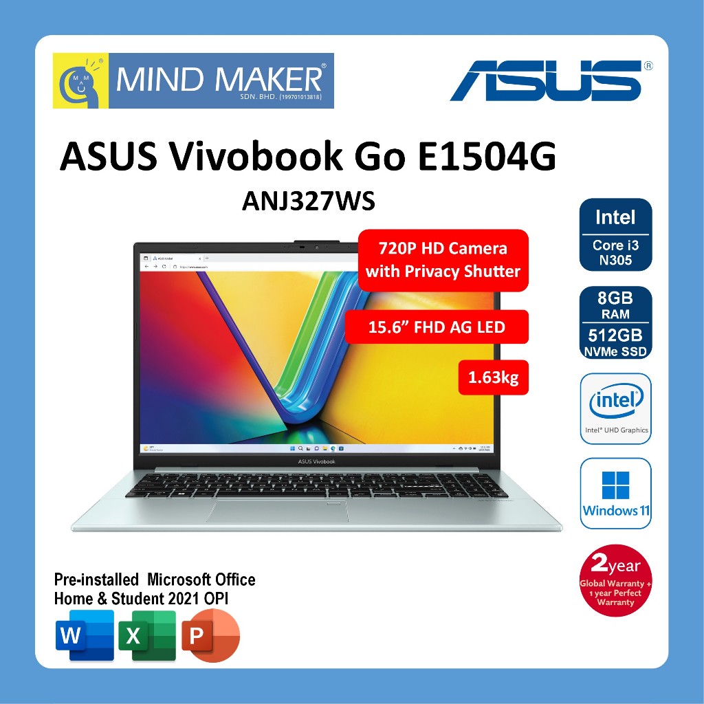 Asus Vivobook Go E1504G-ANJ327WS Laptop (GreenGrey) i3-N305 / Win11 ...