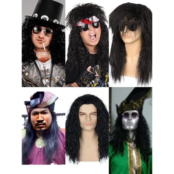 ready stock mullet wig black metal wig rock cosplay wig rocker wig afro ...