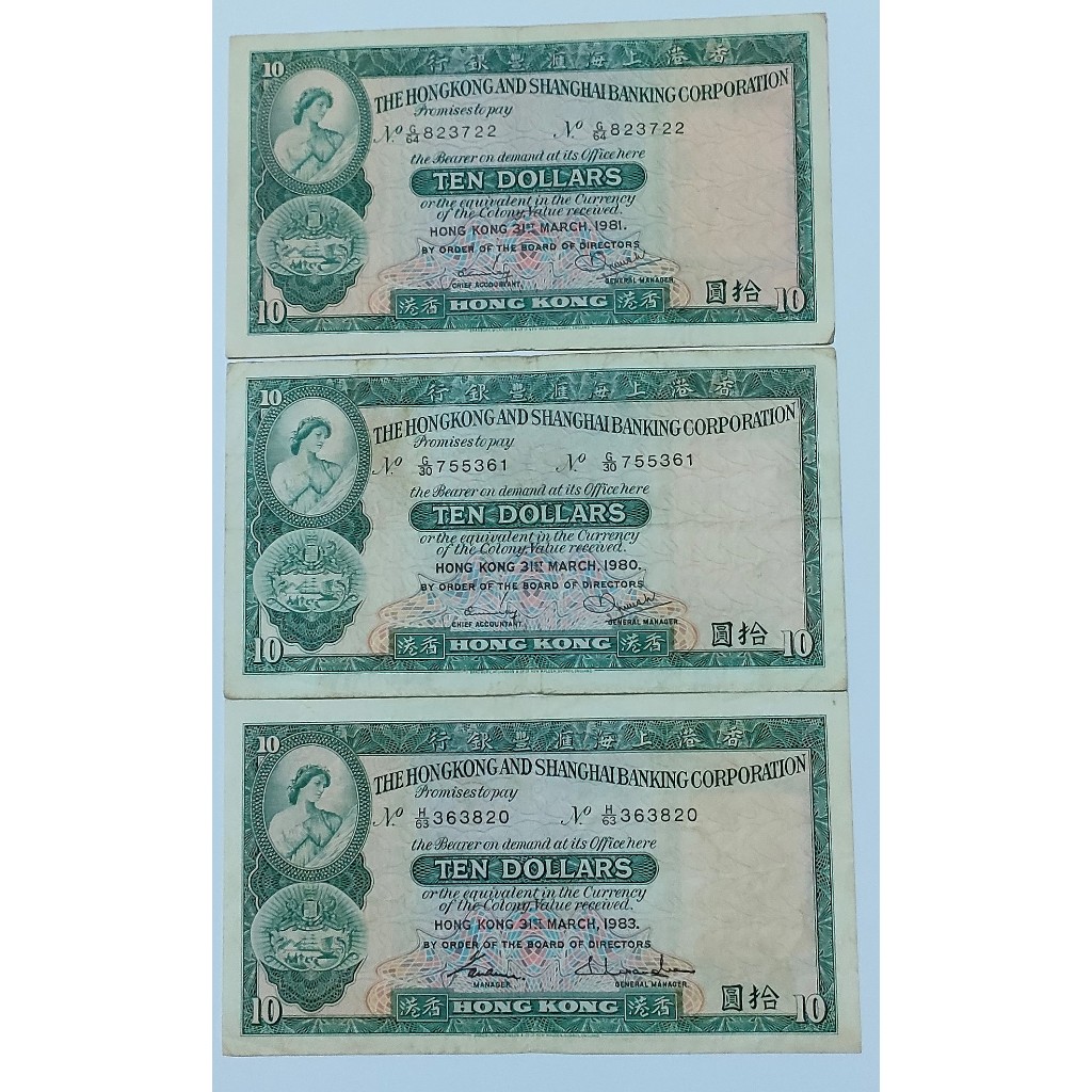 British Hong Kong 10 Dollar Banknotes 1980s ( 3 Notes ) | Shopee Malaysia