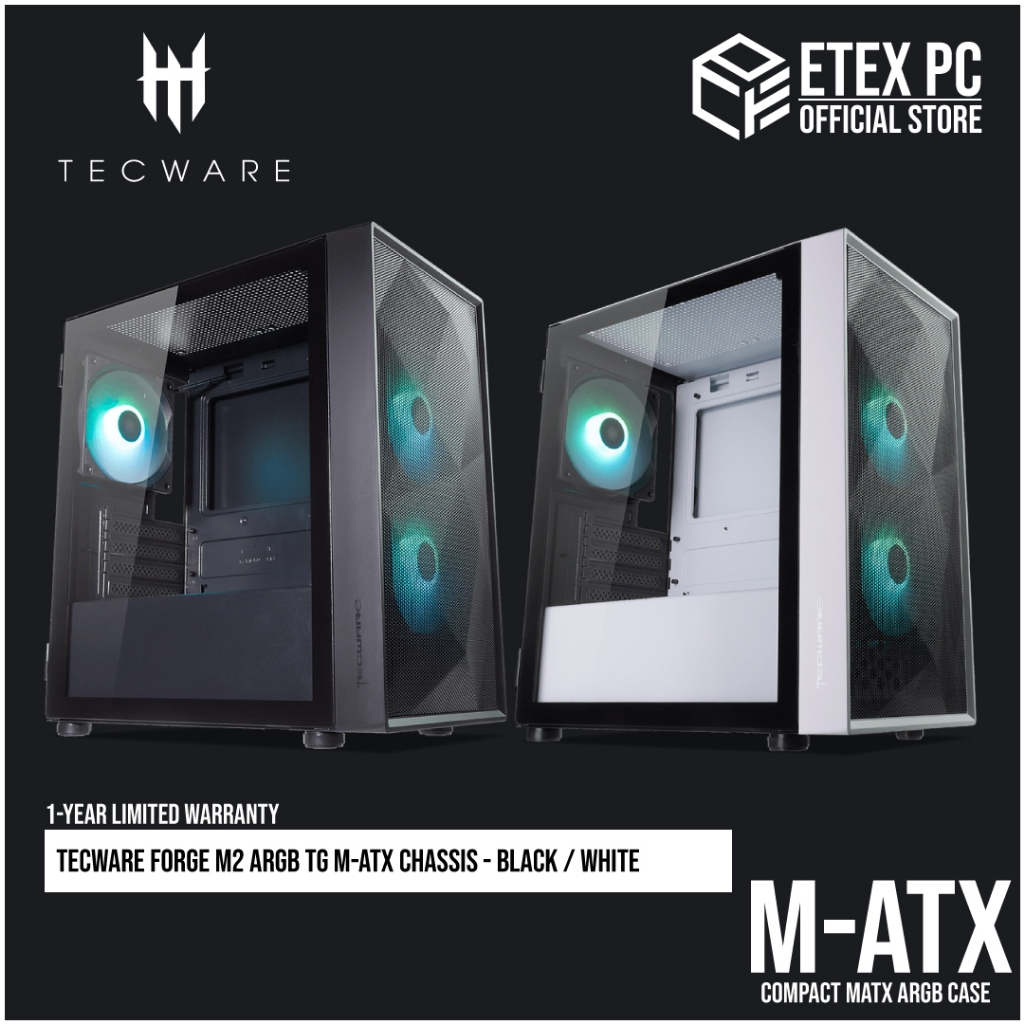 Tecware Forge M2 ARGB TG mATX PC Case - Black / White # TWCA-FOGM2A-BK ...