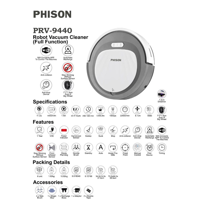 PHISON Robot Vacuum Cleaner (PRV9440) | Shopee Malaysia