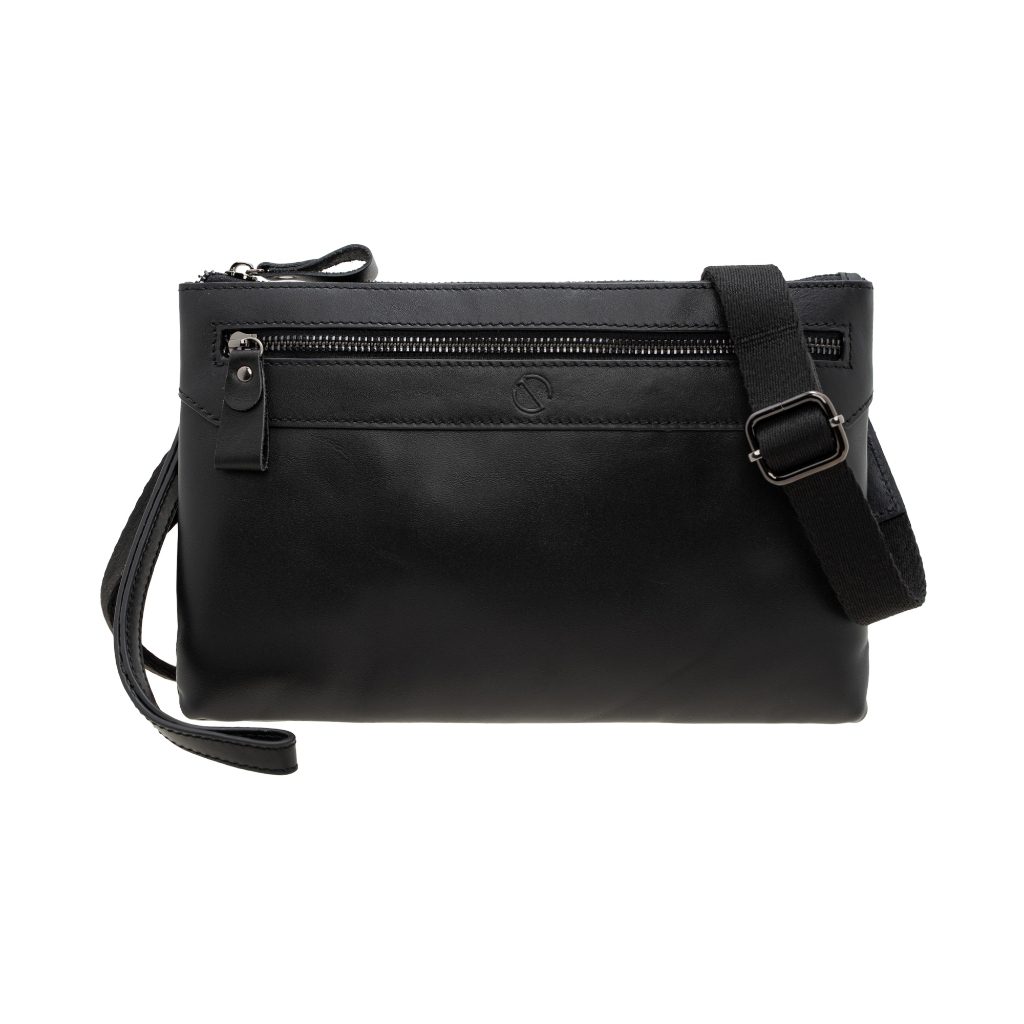Jack Studio Top Grain Leather Slim Black Men’s Clutch Sling Crossbody ...