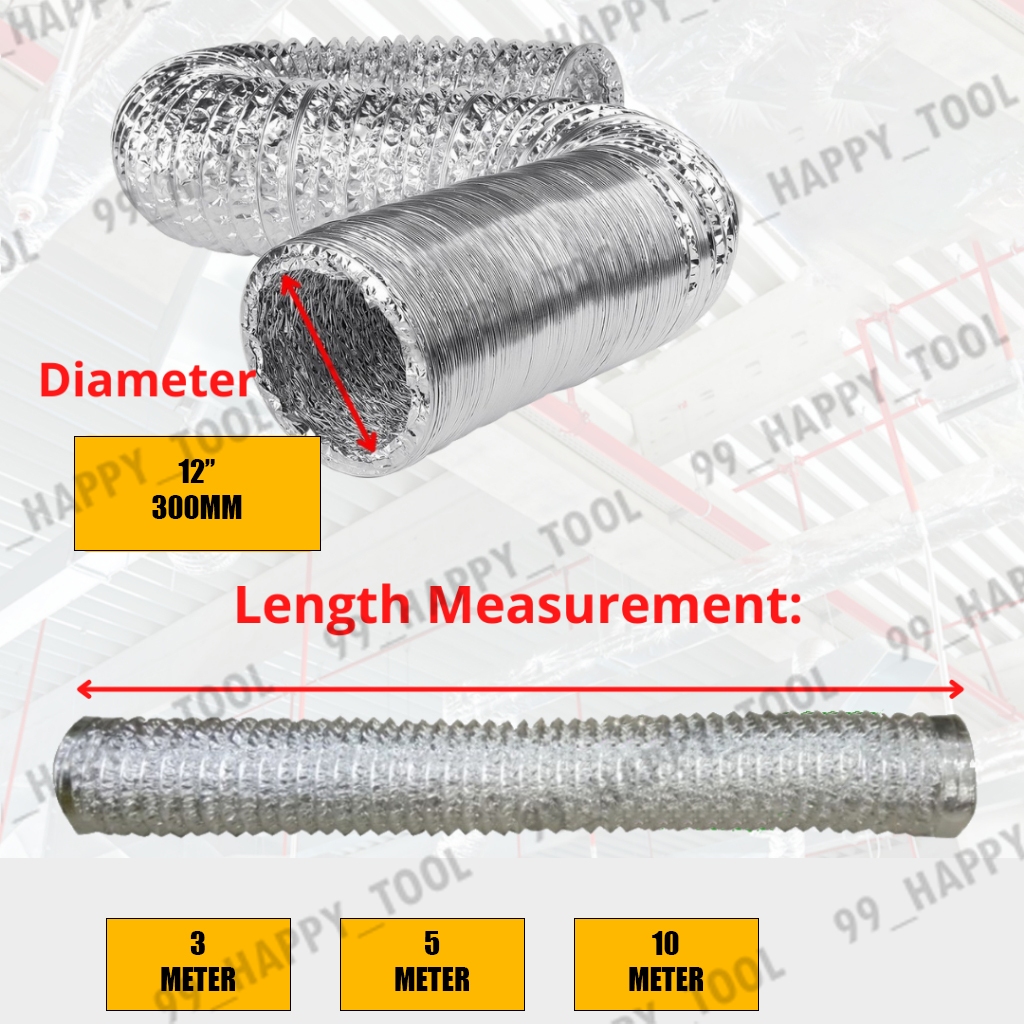 12" inch Aluminum Ducting Exhaust Hose Flexible Duct Kitchen Cooker ...