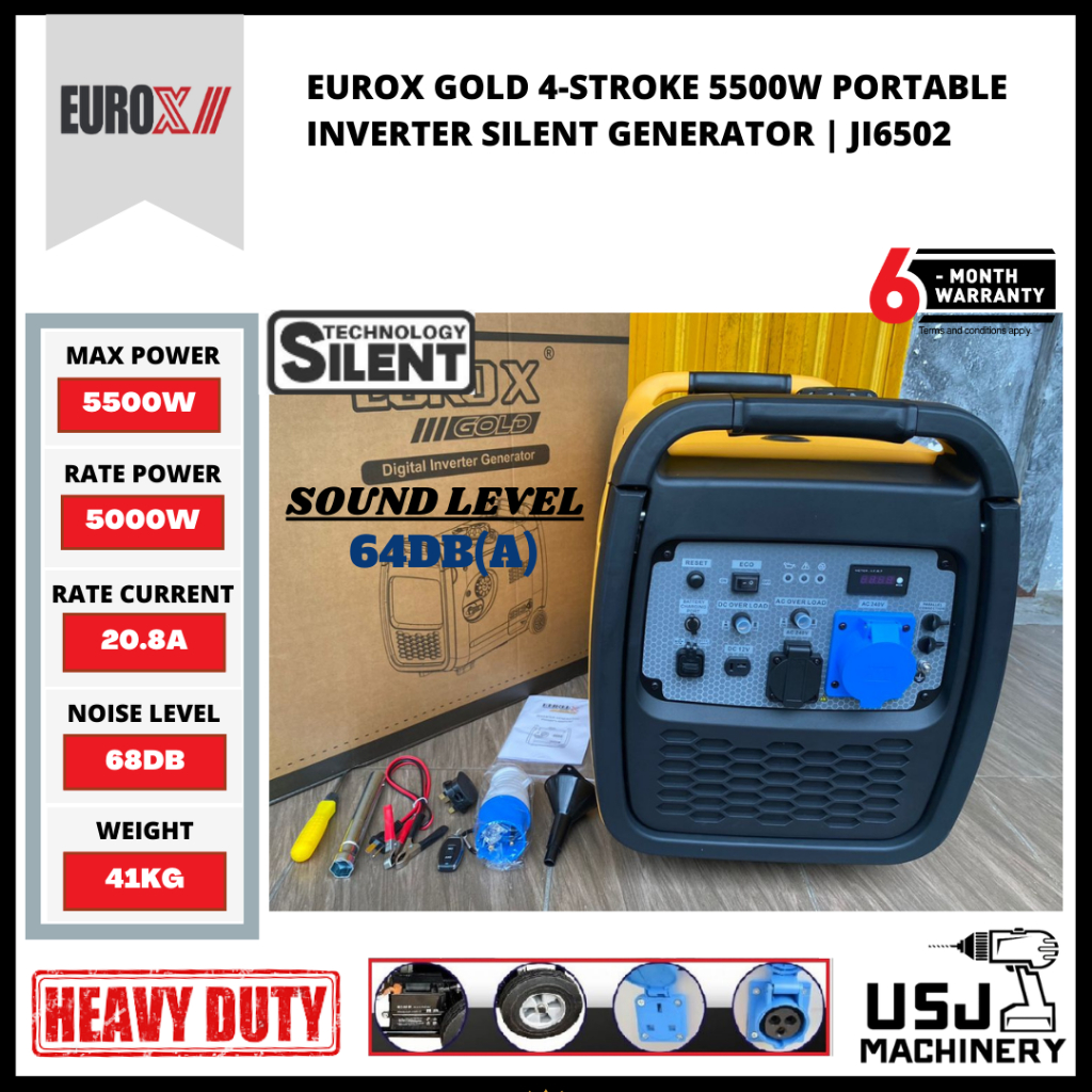 EUROX Gold 4-Stroke 5500W Portable Inverter Silent Generator JI6502 | 6 Months Local Warranty ...