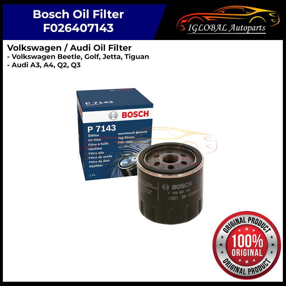 Bosch Oil Filter P7143 - Audi A3, A4, Q2, Q3 / Volkswagen Beetle, Golf ...