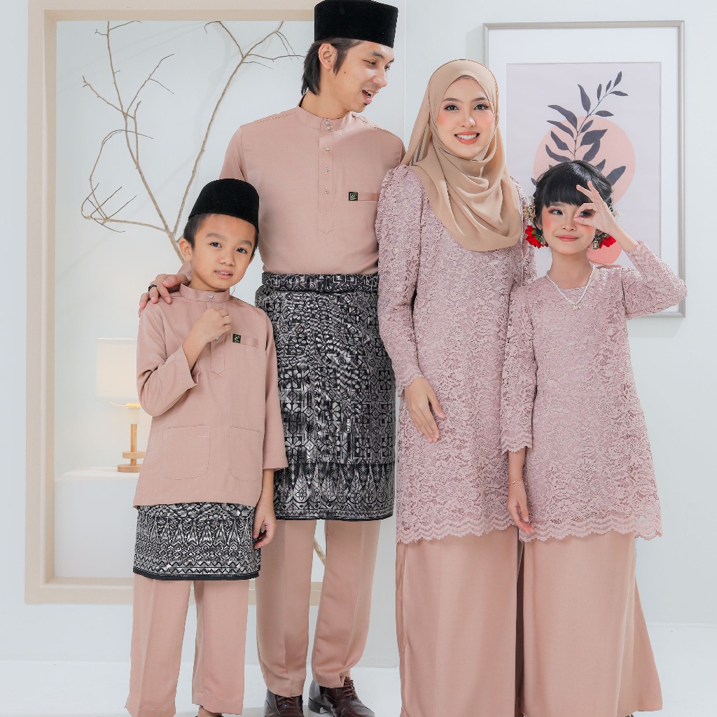 FAMILY SET BAJU RAYA KURUNG MODEN DAYANG LACE + CHIFFON 2 LAYER - 3 ...