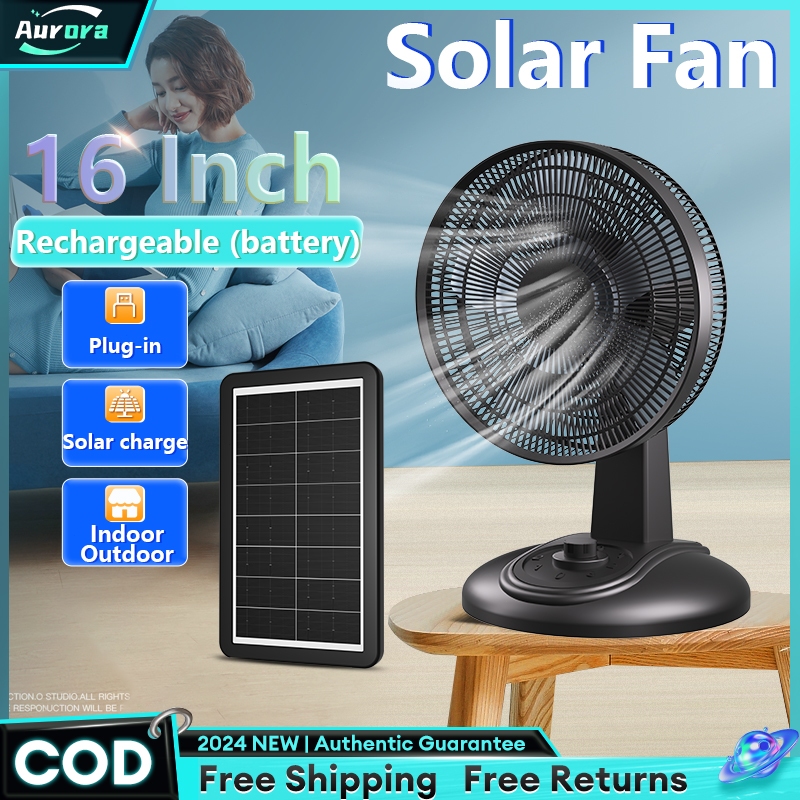 Solar Fan Rechargeable Large Wind Portable Fan Desktop ' 16' Ultra Long ...