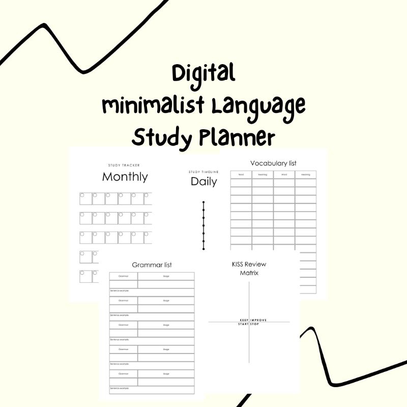 Digital minimalist language study planner printable A4 size digital ...
