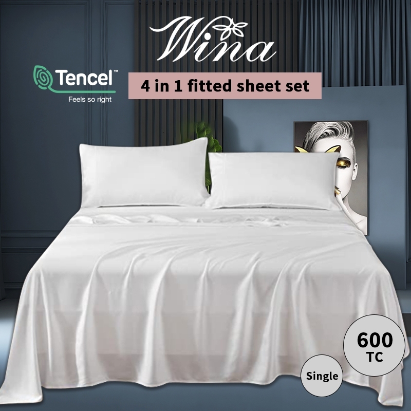 WINA 4 in 1 fitted sheet set tencel lycell 600TC Skin friendly (Single Size) | Shopee Malaysia