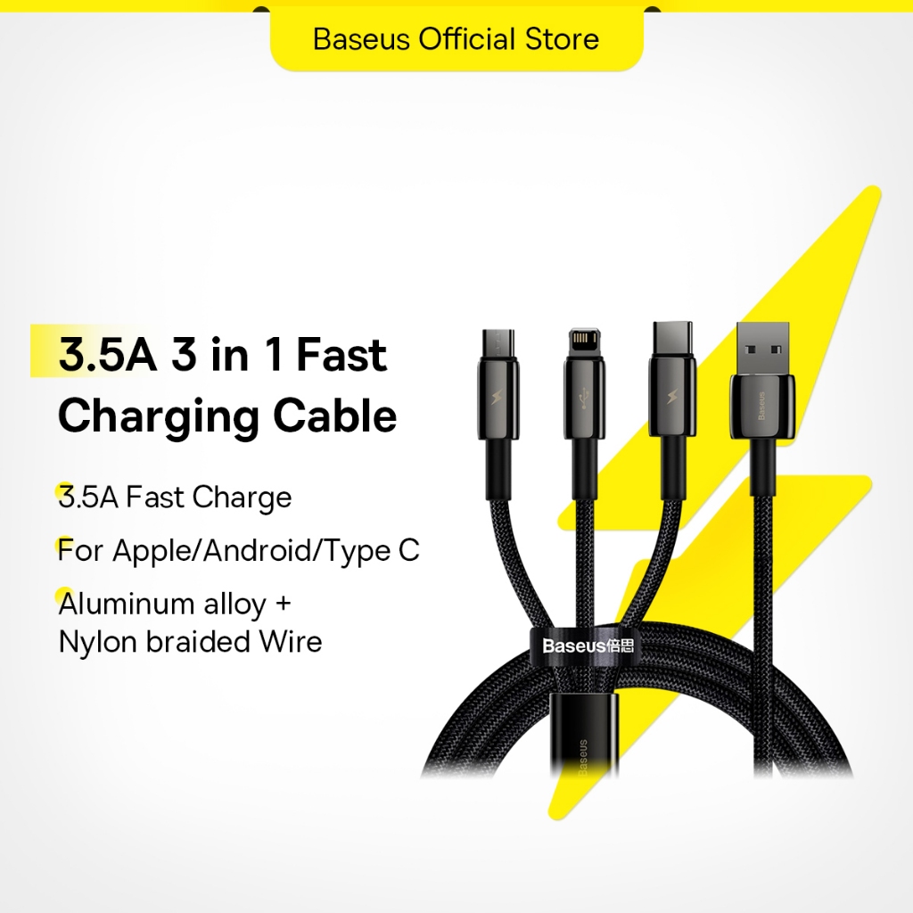 Baseus 3 In 1 USB Fast Charging Cable Compatible For All Phone | Shopee ...
