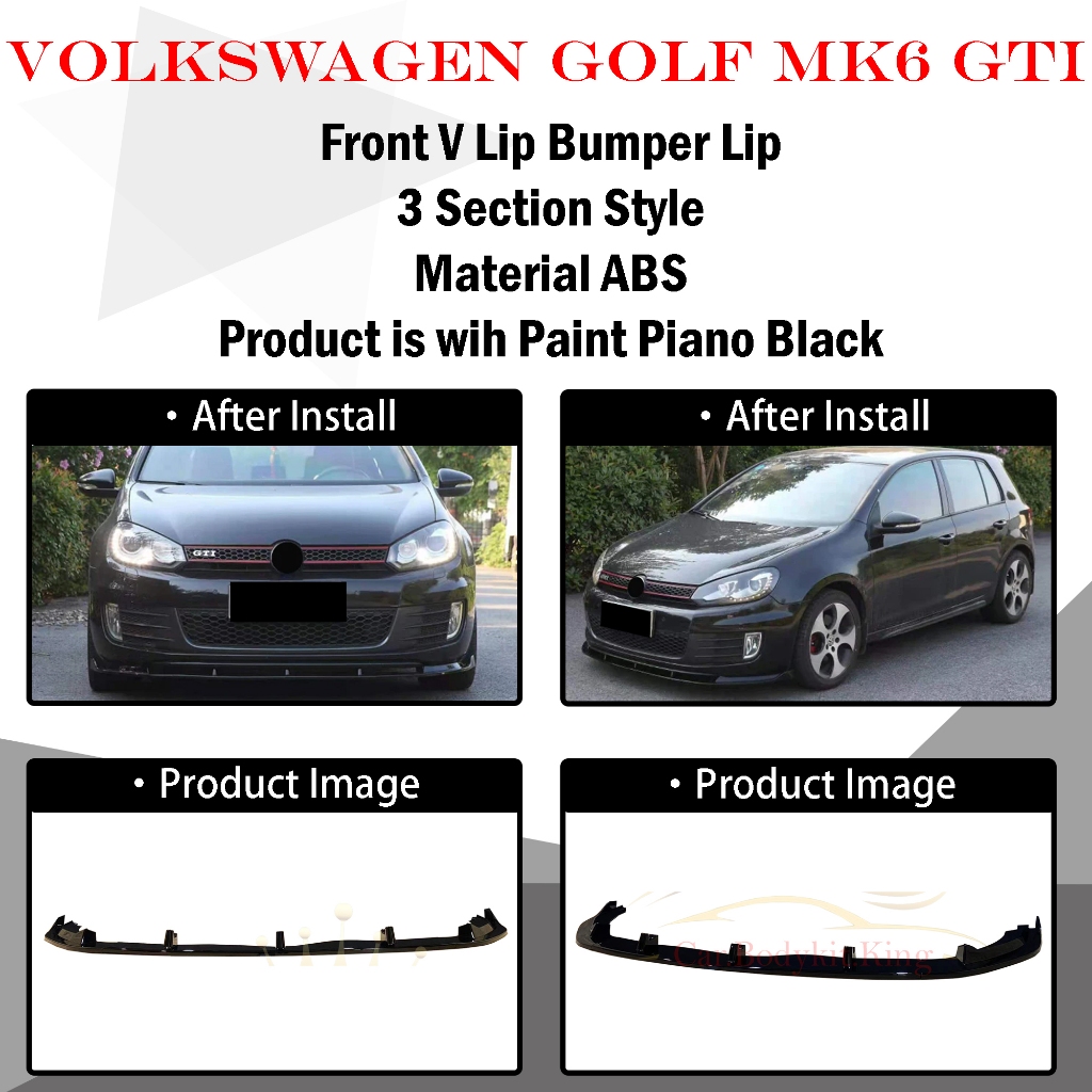 VOLKSWAGEN GOLF MK6 GTI 3 SECTION STYLE FRONT V-LIP BUMPER LIP WITH ...