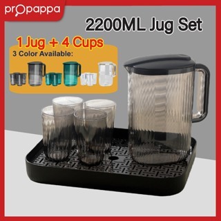 Propappa - 2200ML Large Capacity Water Jug Set Pitcher with 4 Cups Cold ...