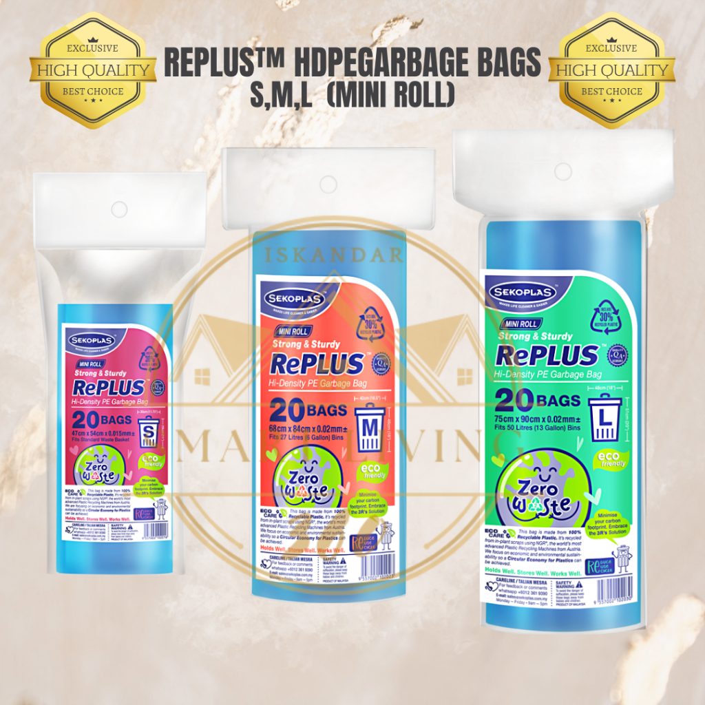 SEKOPLAS RePlus Mini Roll HDPE Garbage Bag / Rubbish Bag / Beg Sampah ...