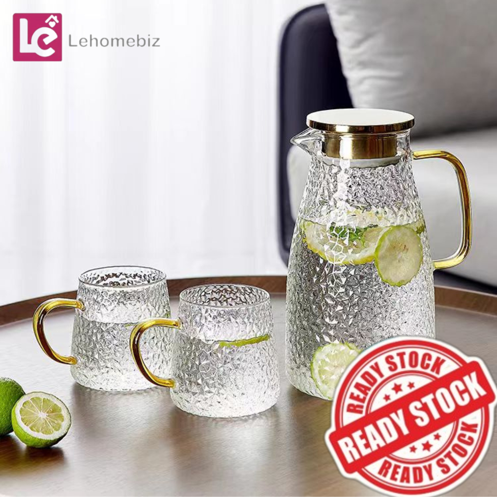 HAMMERED FINISH BOROSILICATE GLASS PITCHER BEVERAGE JUG WATER JAR WITH ...