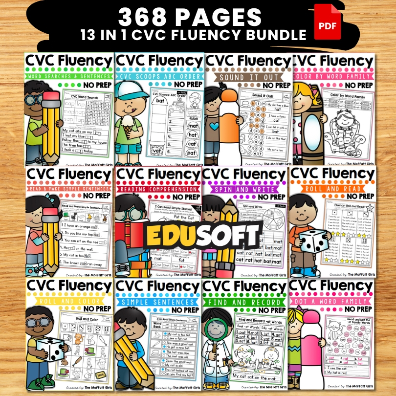 [ Soft Copy/PDF ] 368 Pages CVC Fluency Bundle Worksheets (13 Sets ...