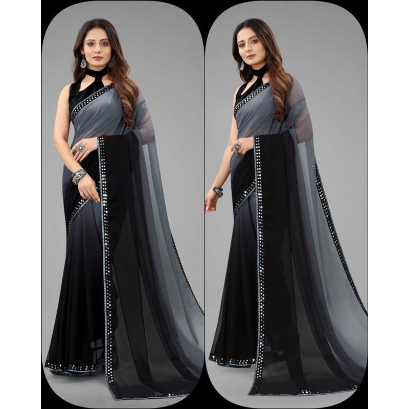 *New Design Launch👉Saree Fabric Pure Gorgette Two shaded with beautiful ...