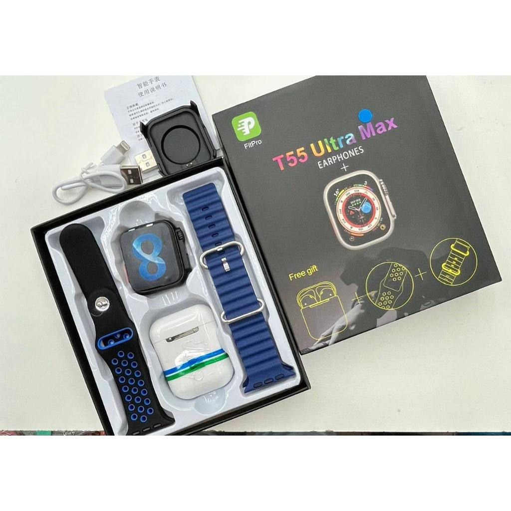 T55 Pro Max Smart Watch With Earbuds 1.54"Full Screen Full HD Touch Screen All Sports Mode ...