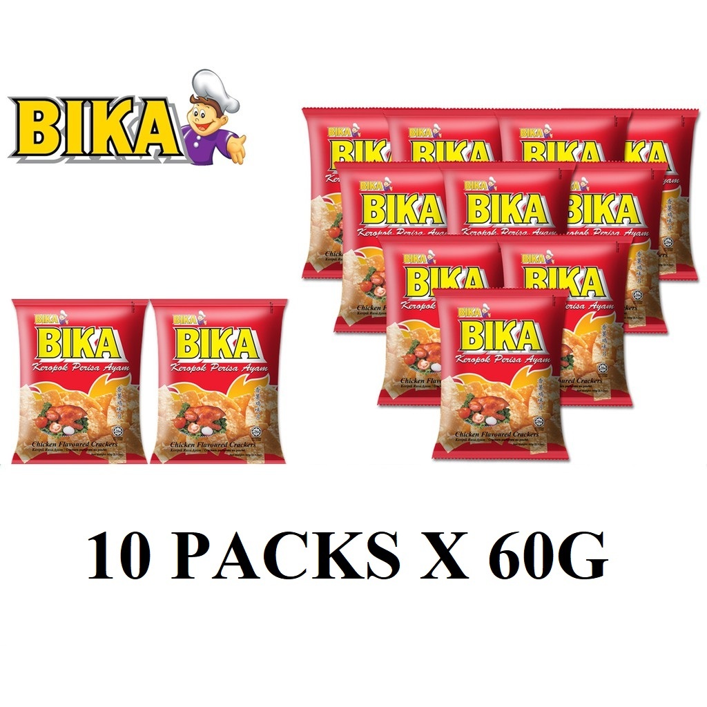 [WHOLESALE] BIKA CHICKEN FLAVOURED CRACKERS (10 PACKS X 60G) KEROPOK ...