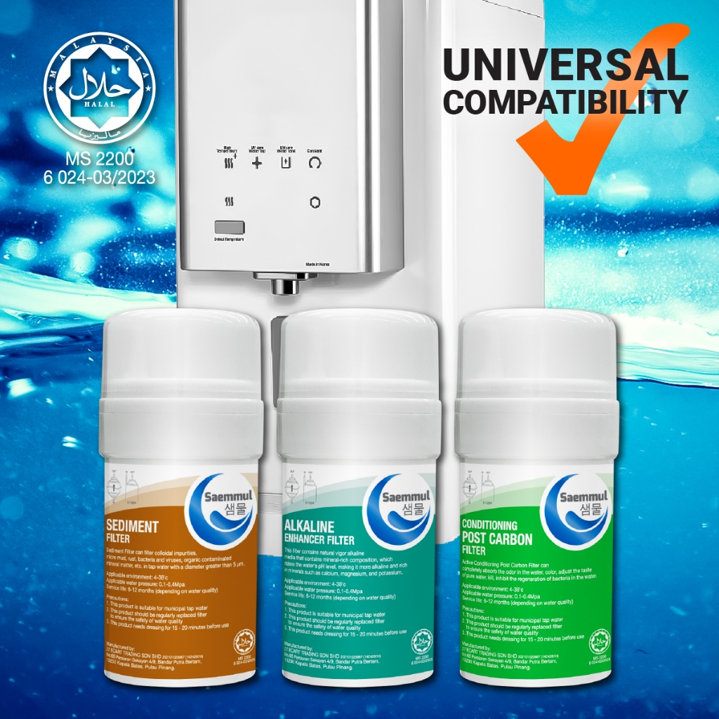 SAEMMUL 4”U ALKALINE WATER FILTER SET 3 STAGE HALAL COMPATIBLE FOR SK ...