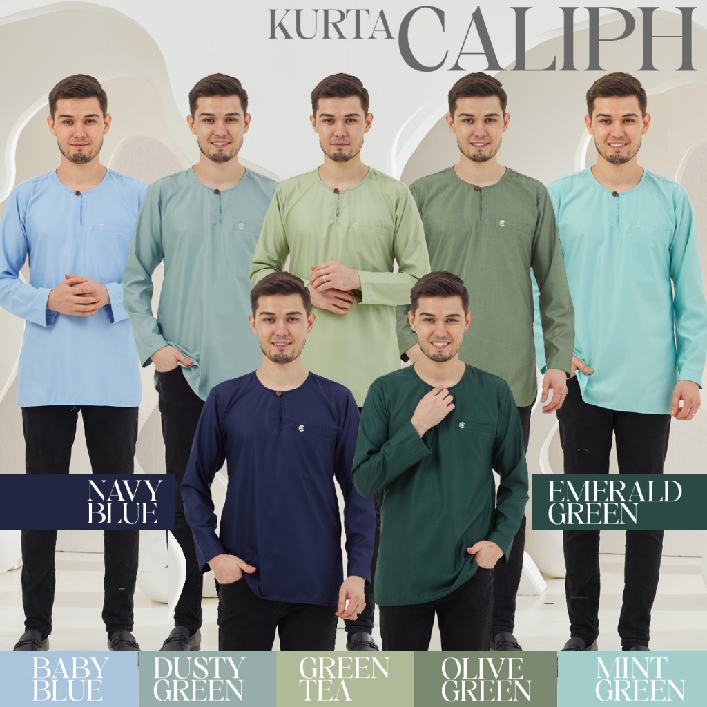 Kurta Caliph Raya Lelaki Cotton Premium (Baby Blue,Navy Blue,Mint Green ...