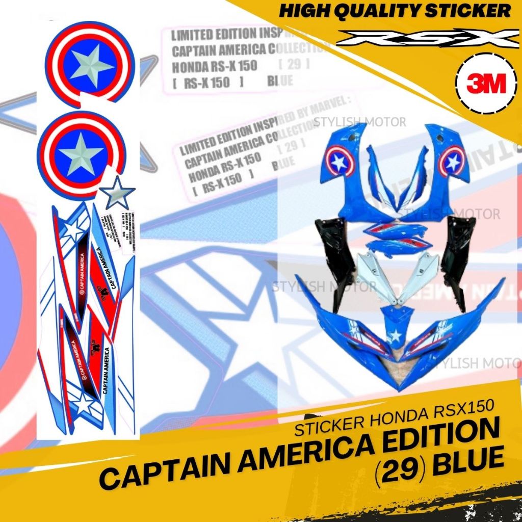 Stripe Honda Rsx 150 [ 3M Sticker ] Captain America Edition (29) Blue ...