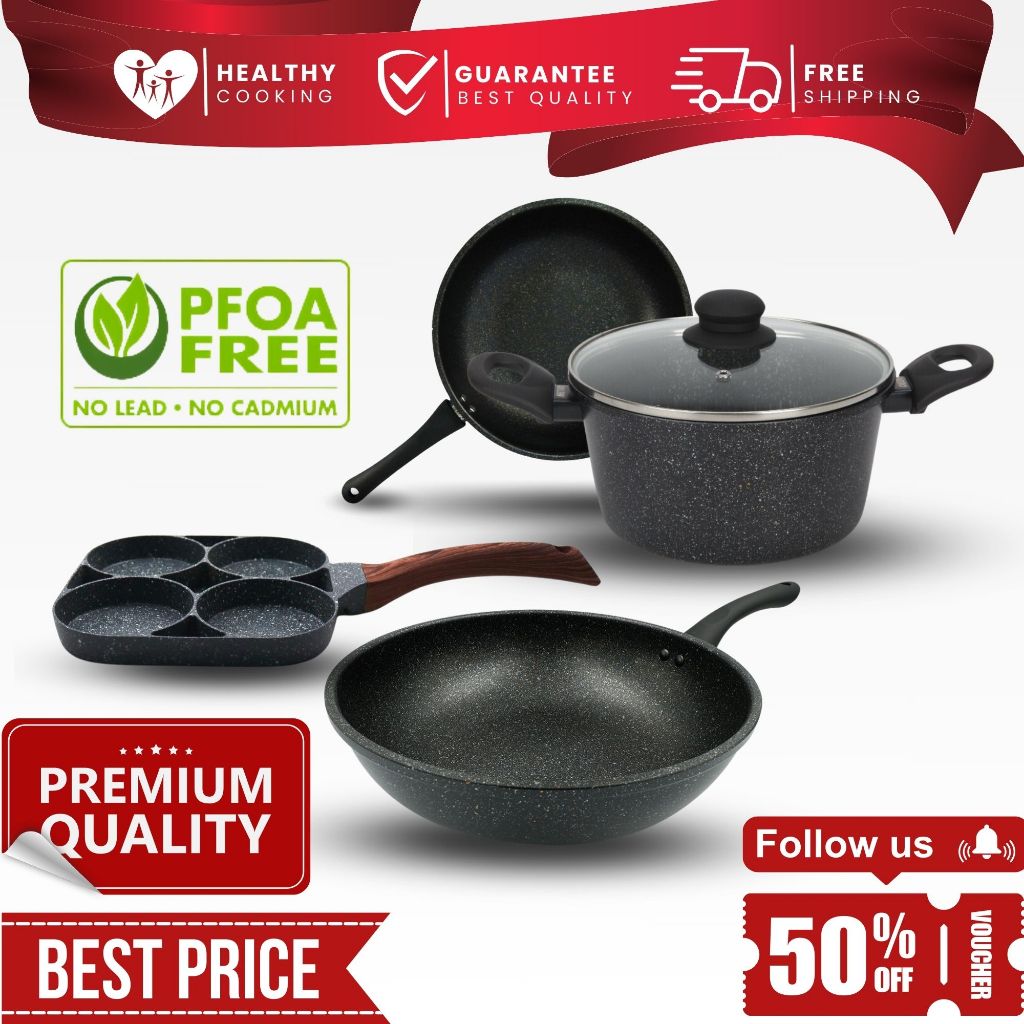 Non-Stick Aluminum Cookware Maifan Stone Wok Fry Pan Pot Set Periuk ...