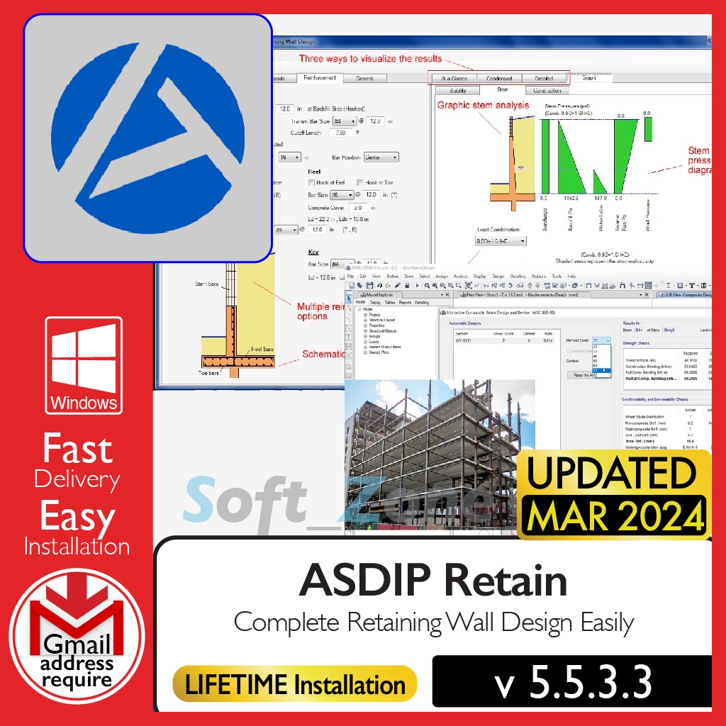 ASDIP Retain 5.5.3.3 - Complete Retaining Wall Design Easily | Windows ...