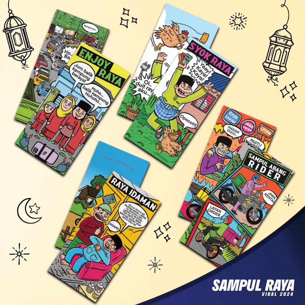 [READY STOCK 2024] 1 PACK 5 PCS ! SAMPUL RAYA DOODLE ! HASIL LUKISAN ...