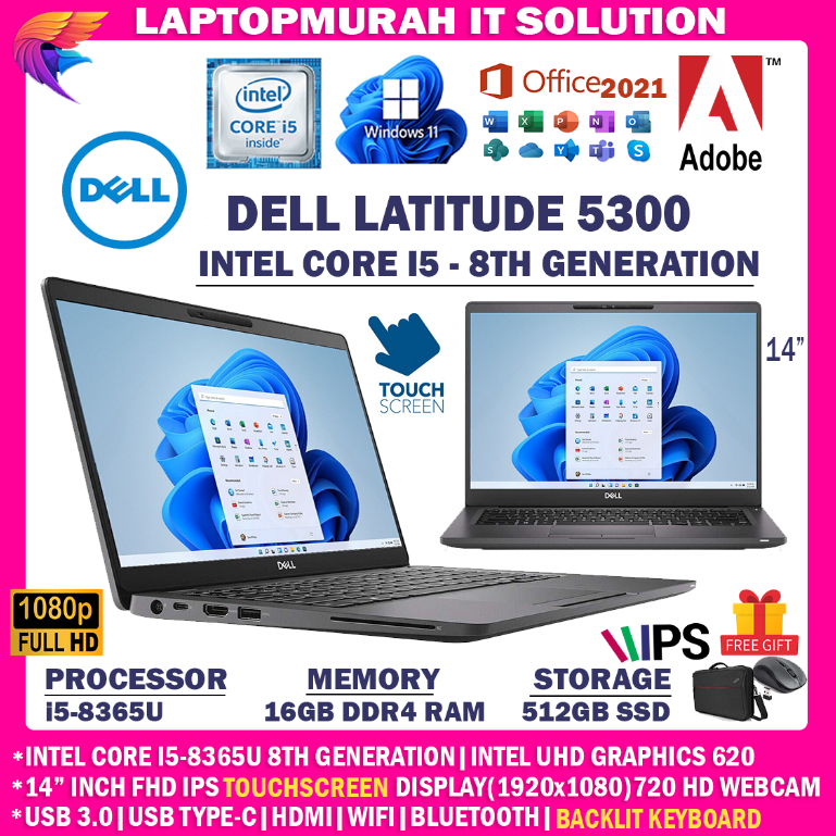 DELL LATITUDE 5300 TOUCHSCEEN SLIM HEAVY DUTY LAPTOP /INTEL CORE I5-8TH ...