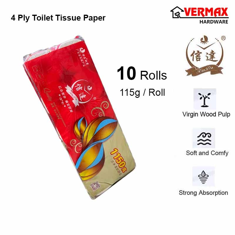 4 Ply Toilet Tissue Paper Roll / Bathroom Kitchen Tissue Roll - 10 ...